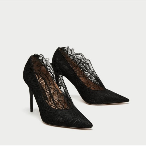Zara | Shoes | Zara Black Lace Collar High Heels | Poshmark